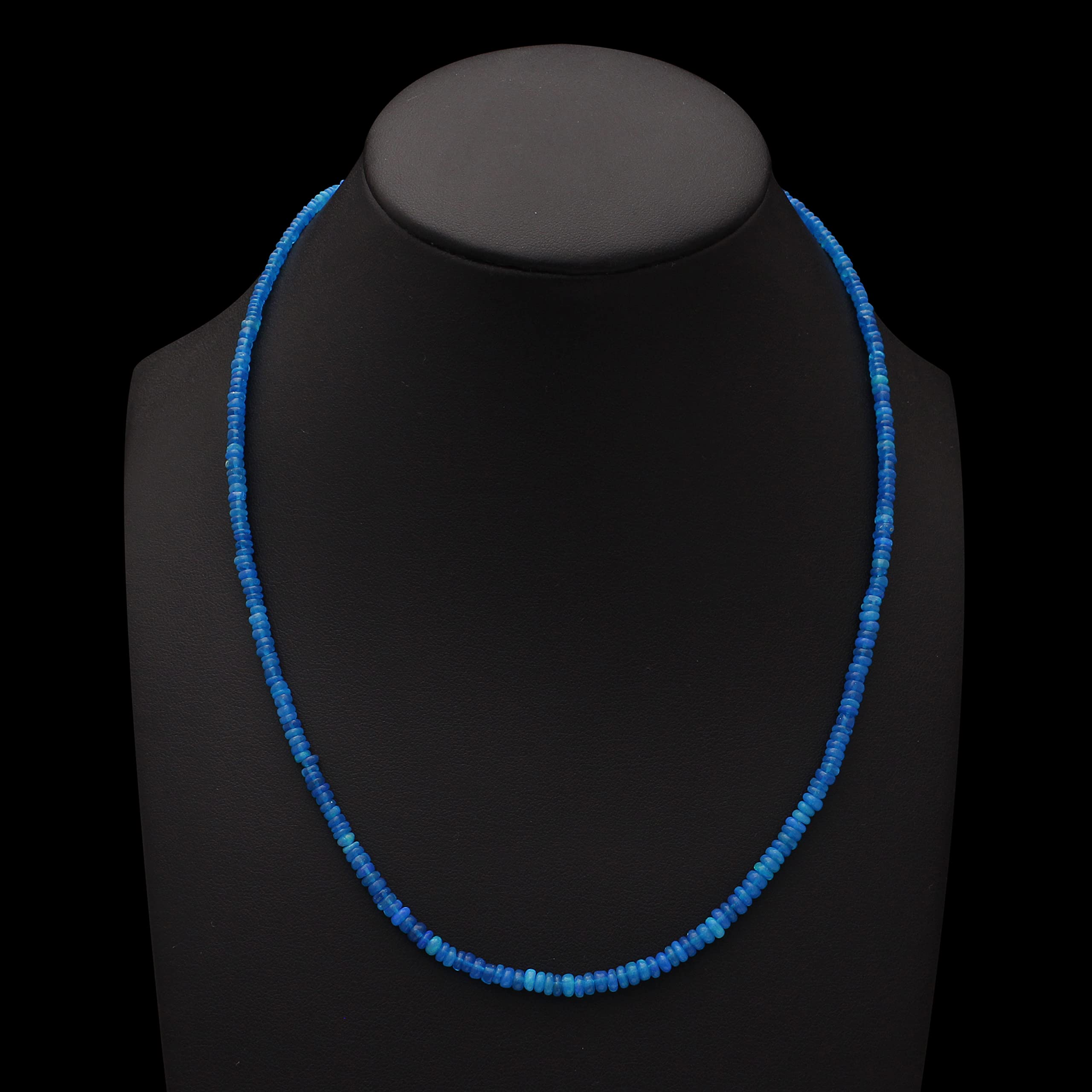 A&M Smooth Opal Rondelle Beaded Necklaces, Blue Opal Bead Jewelry, Handmade Gift Idea, 925 Silver Necklace, Statement Necklace Jewelry, Blue Opal Women Necklace