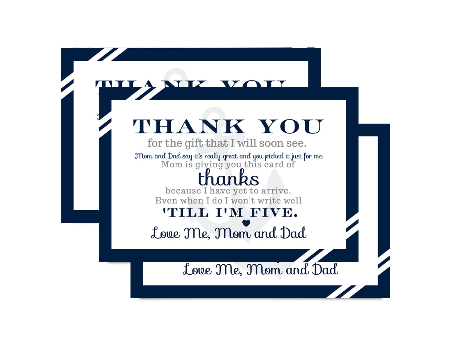 Paper Clever Party Nautical Baby Shower Thank You Postcards (15 Pack) Ahoy Boys Notecards Only - Eco-friendly โ Postal Note with Message from Newborn โ Anchor Navy and Grey โ Printed Size 4x6