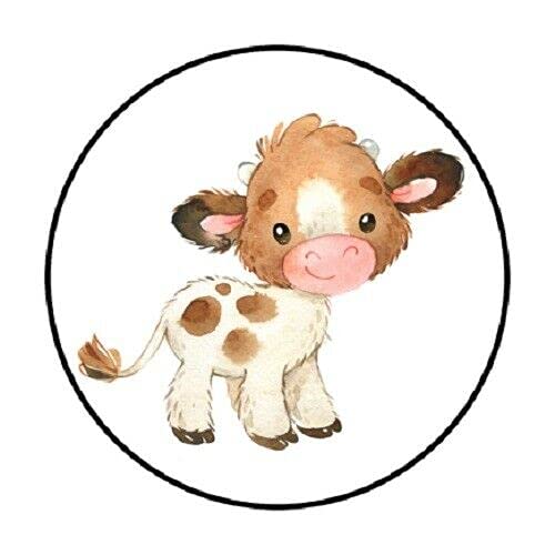 48 pcs Brown Cow Stickers Envelope Seals Labels Round Tags, Stamps Sticker for Gift Cards, Envelopes, Boxes for Holiday, Birthday, Christmas