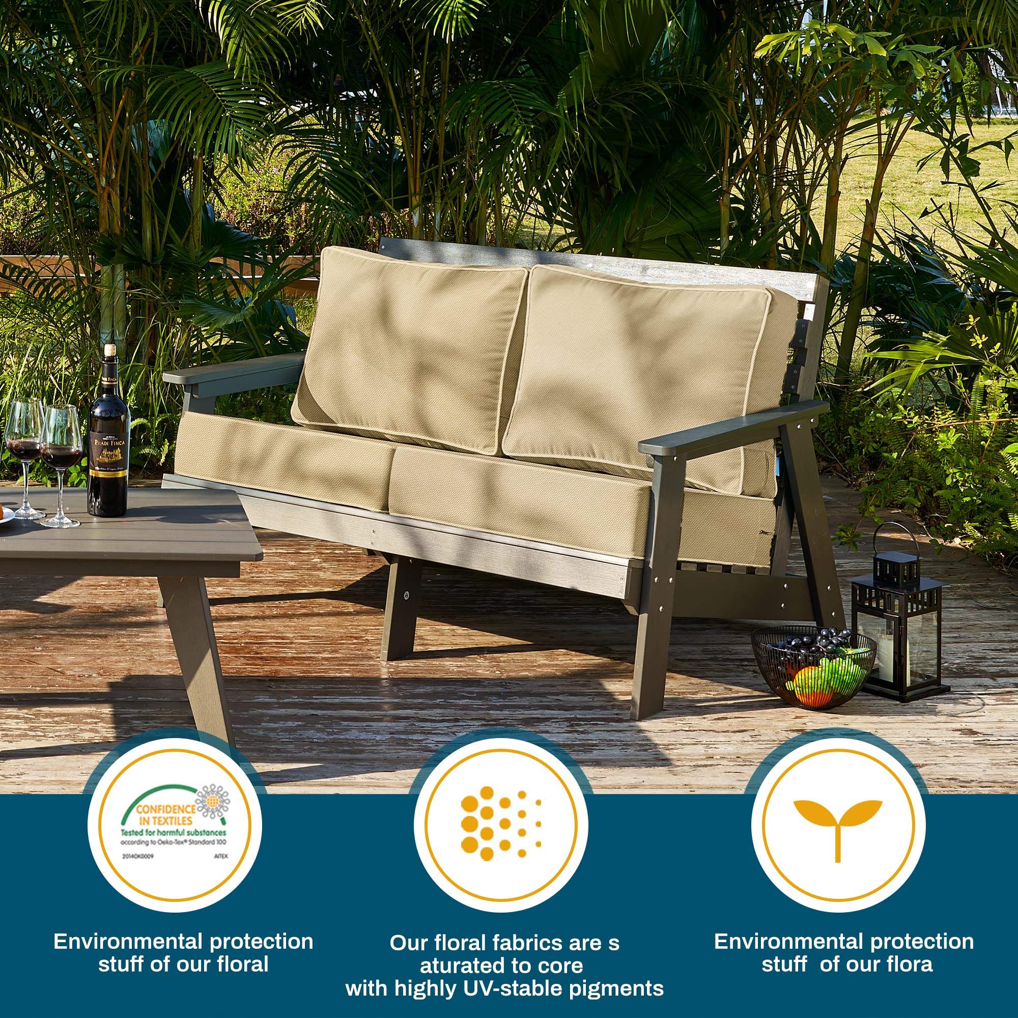 ARTPLAN Patio Chair Seat Cushion Slipercover(Cover-only No Insert) Outdoor Patio Cushion Covers Set with Tie,Zipper Colsure,Floral 20"X22"X4"(2 Pack),Light Brown