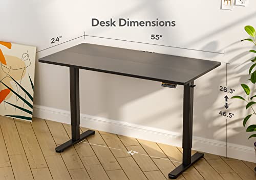 Claiks Electric Standing Desk, Adjustable Height Stand up Desk, 55x24 Inches Sit Stand Home Office Desk with Splice Board, Black Frame/Black Top