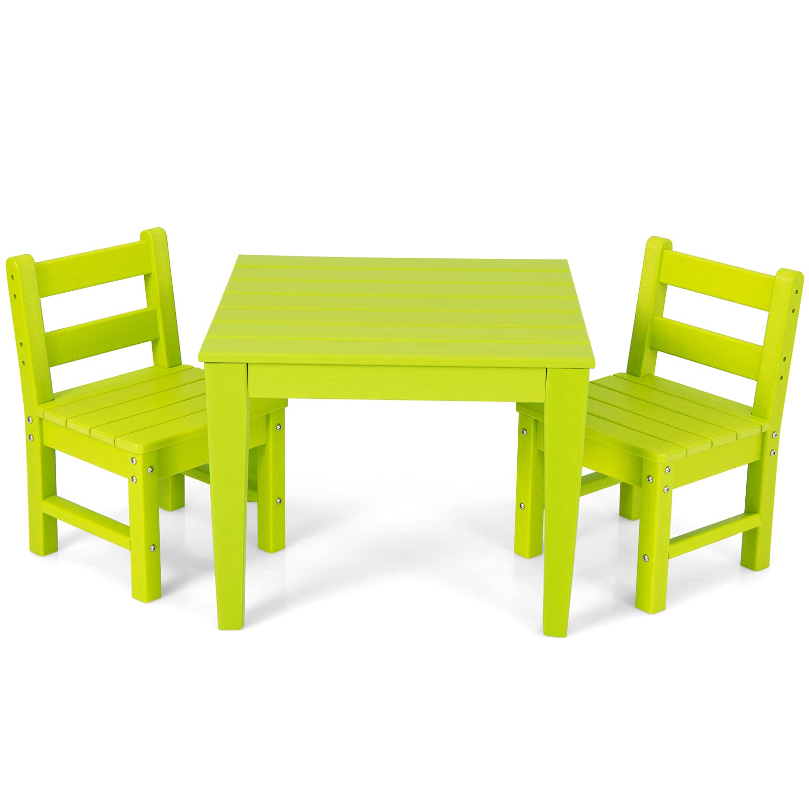 Costzon Kids Table and Chair Set, 3 Piece All-Weather Activity Table for Indoor & Outdoor, Heavy-Duty & Waterproof Furniture Set for Playroom, Nursery, Backyard, Toddler Table and Chair Set (Green)