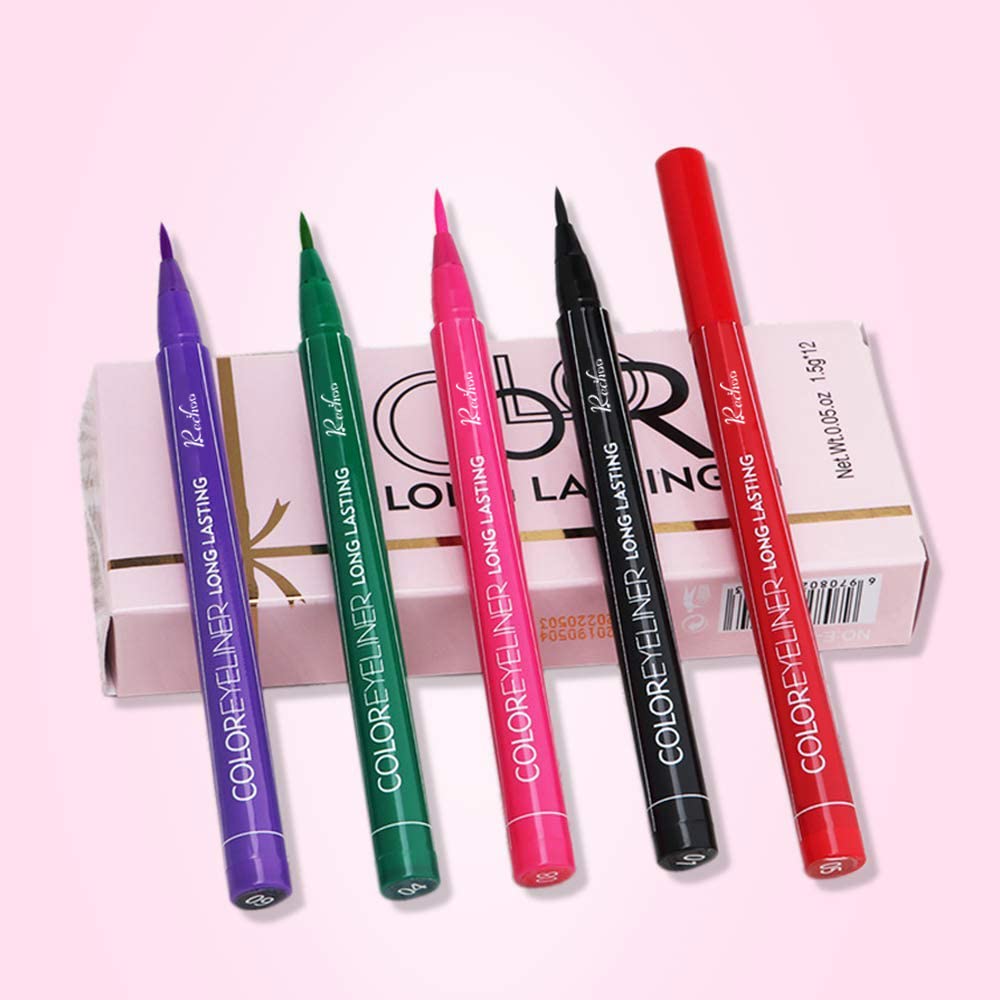 Rechoo 12 Colors Eyeliner Matte Liquid Eye liner Set for Eye Makeup, Colorful Waterproof Superstay Long Lasting Quick Dry Eye Liners Pencil (12 Rainbow Colors)