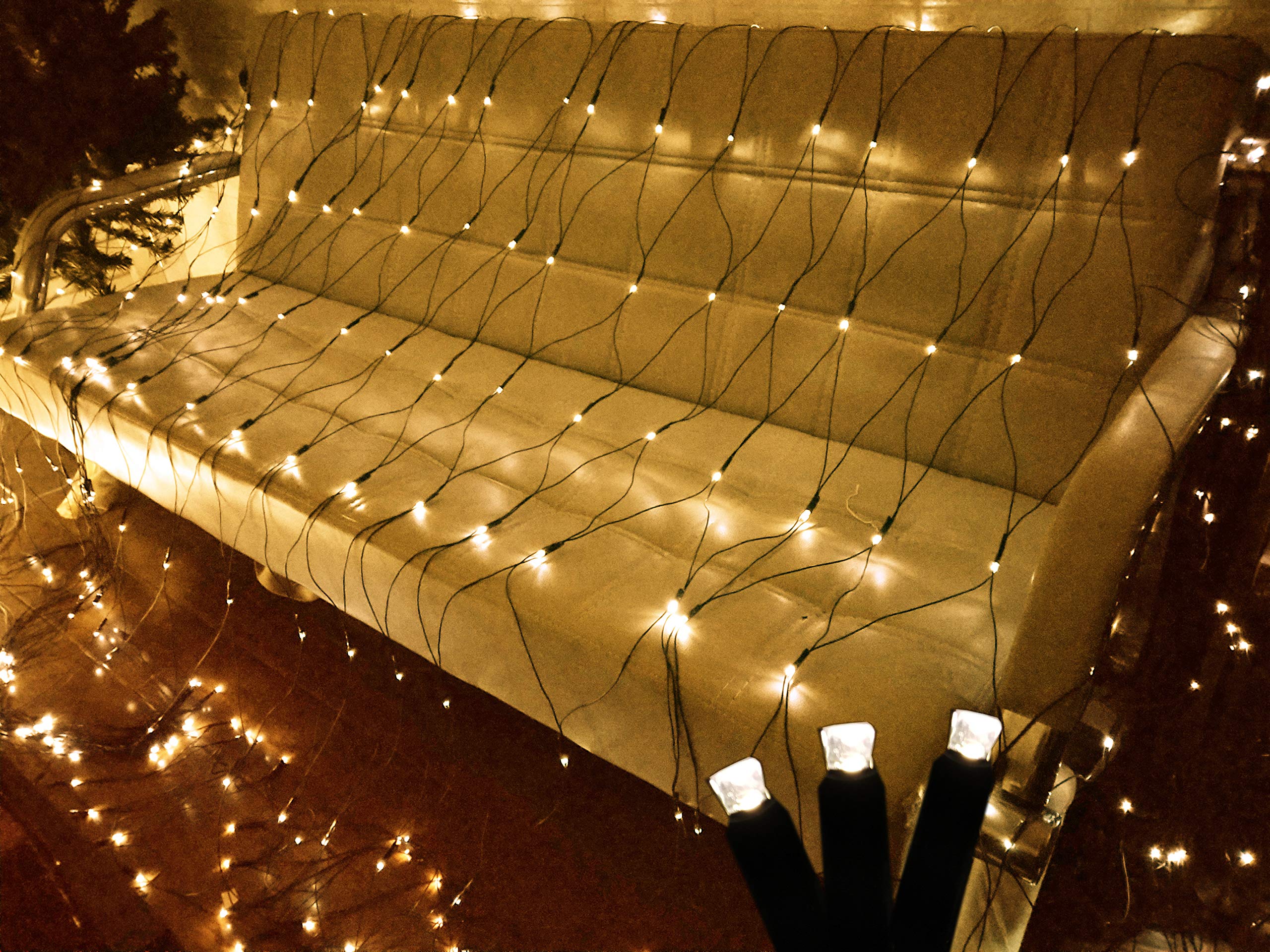 9.8Ft x 6.0 Ft 320LED Connectable Mesh Net Fairy Garden Light Twinkle Waterproof Light String with 8 Modes Green Cable for Festoon Party/Garden/Christmas/Patio/Wedding (Warm White)