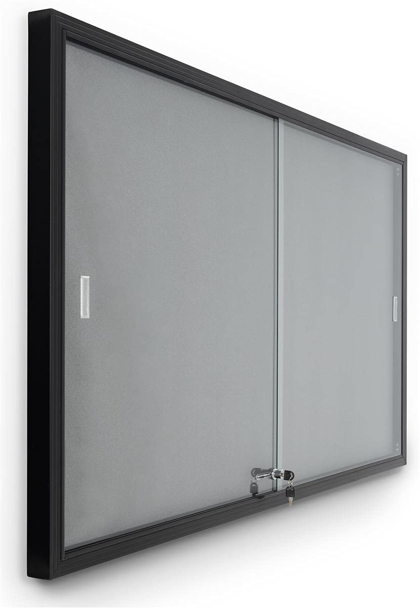 Displays2go 5' x 3' Indoor Bulletin Board, Locking Slide Doors, Gray Tackboard - Black (FBSD63BKGLG)
