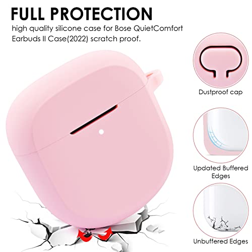 Case for Bose QuietComfort Earbuds II 2022,Filoto Silicone Protective Skin Cover Bose QuietComfort Earbuds 2 Accessories with Bracelet Keychain,Cute Protective Case with Charging Case for Woman(Pink)