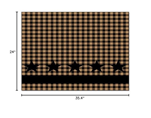 Retro Country Star Area Rug, Brown Black Buffalo Plaid Decorative Rug, Easy Clean Carpet with Anti-Slip Backing for Bedroom Living Room Dining Room Office 3ftx2ft