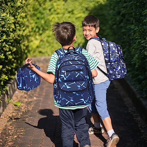 Bevalsa Backpack for Boys, School Bags for Kids, Bookbag for Boys Girls Children Teens Backpacks for Elementary Middle High school Student, Bookbag and Lunch Bag Set with USB Charging Port (Geometry)