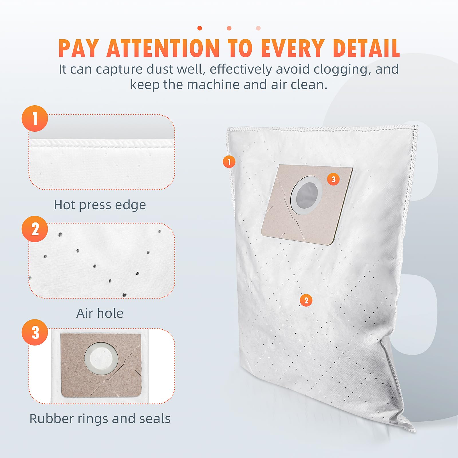 8 Pack Replacement Dust Bags for Fein Turbo I Wet/Dry Vacuum Cleaner, Tear-Resistant Non-woven Filter Accessory Bag for Dustex 25L Model, 31345061010