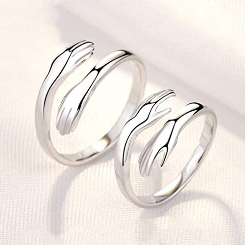 7mohugme Hug Ring 925 Sterling Silver Rings for Women Girls Silver Hugging Hands Open Ring Jewelry Hug Hands Statement Rings Wedding Bands (Silver Hug Ring)