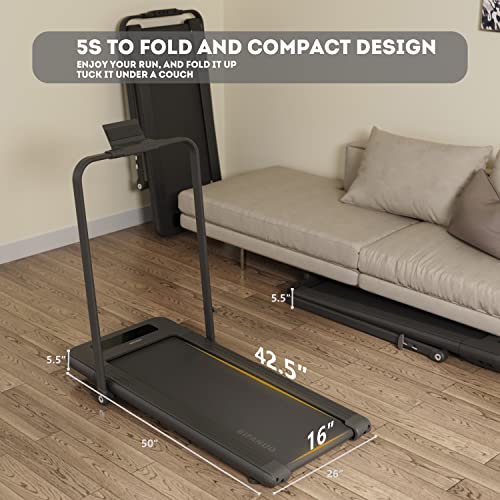 Bifanuo 2 in 1 Folding Treadmill, Smart Walking Running Machine with Bluetooth Audio Speakers, Installation-Free,Under Desk Treadmill for Home/Office Gym Cardio Fitness(Black)