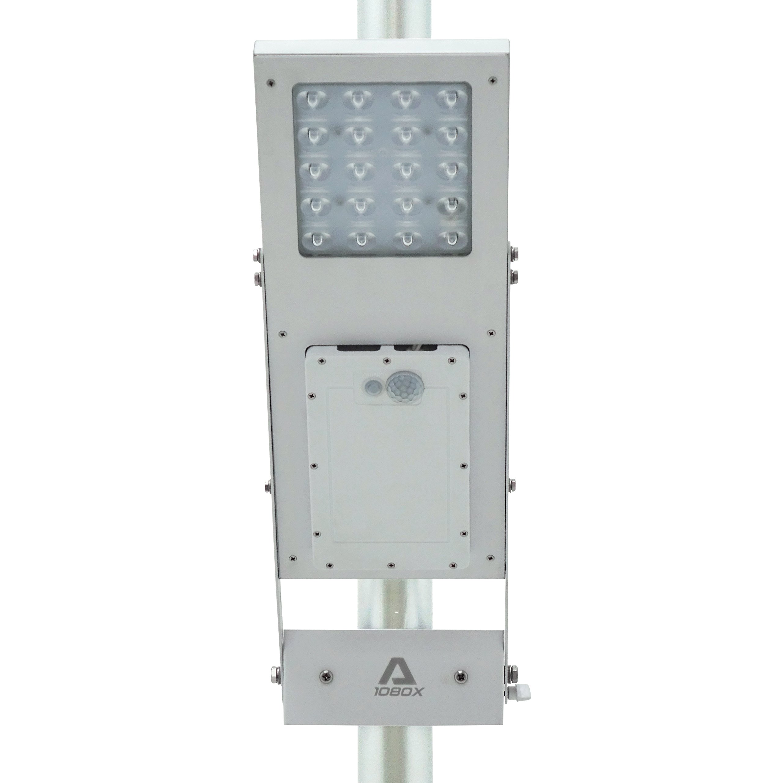 Alpha 1080X Solar Street Light Motion Sensor 3-Mode Street Lamp Dusk to Dawn Dimmable Waterproof Max Pole Diameter 3", Cool White LED