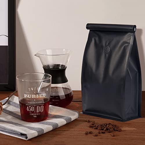 DMpackDM Reusable Tin Tie Coffee Bags with Valve ,(8oz -10oz,50pcs)Empty Black Aluminum foil Coffee Bags with Valve Flat Bottom Standing Coffee Storage Pouch, Reusable Bags for Home or Business