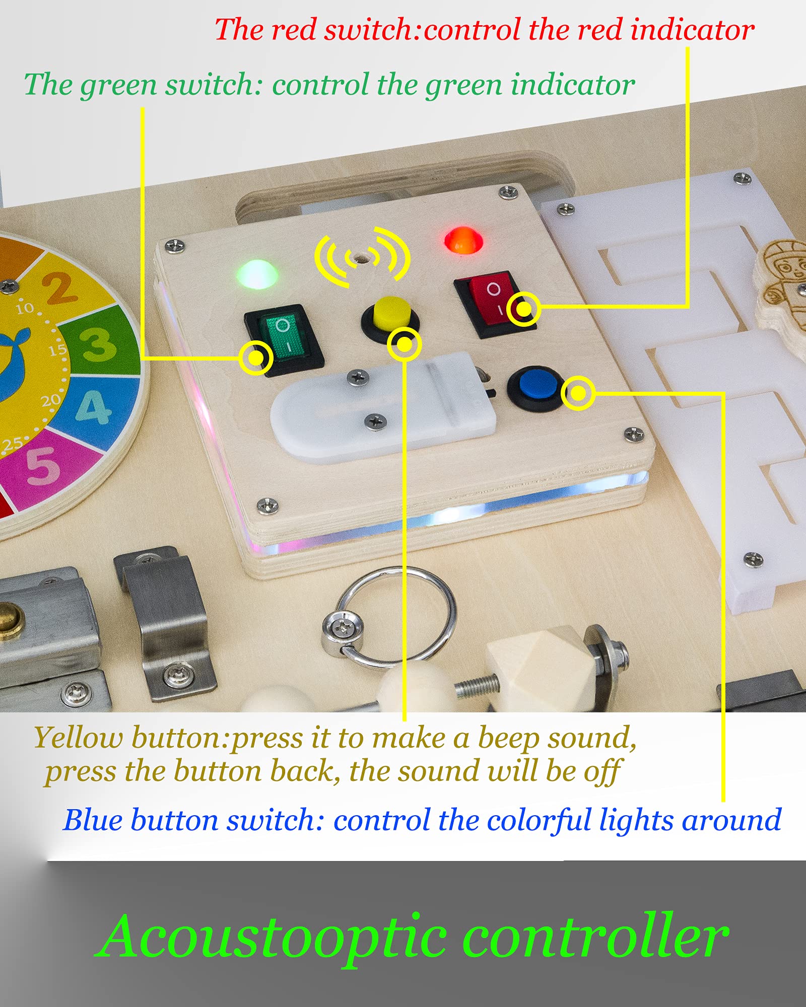 Blevla Busy Board for Toddlers 1-3 Wooden Sensory Board Baby Activity Board Montessori Busy Board Light Switch Toy Kid's Educational Toys