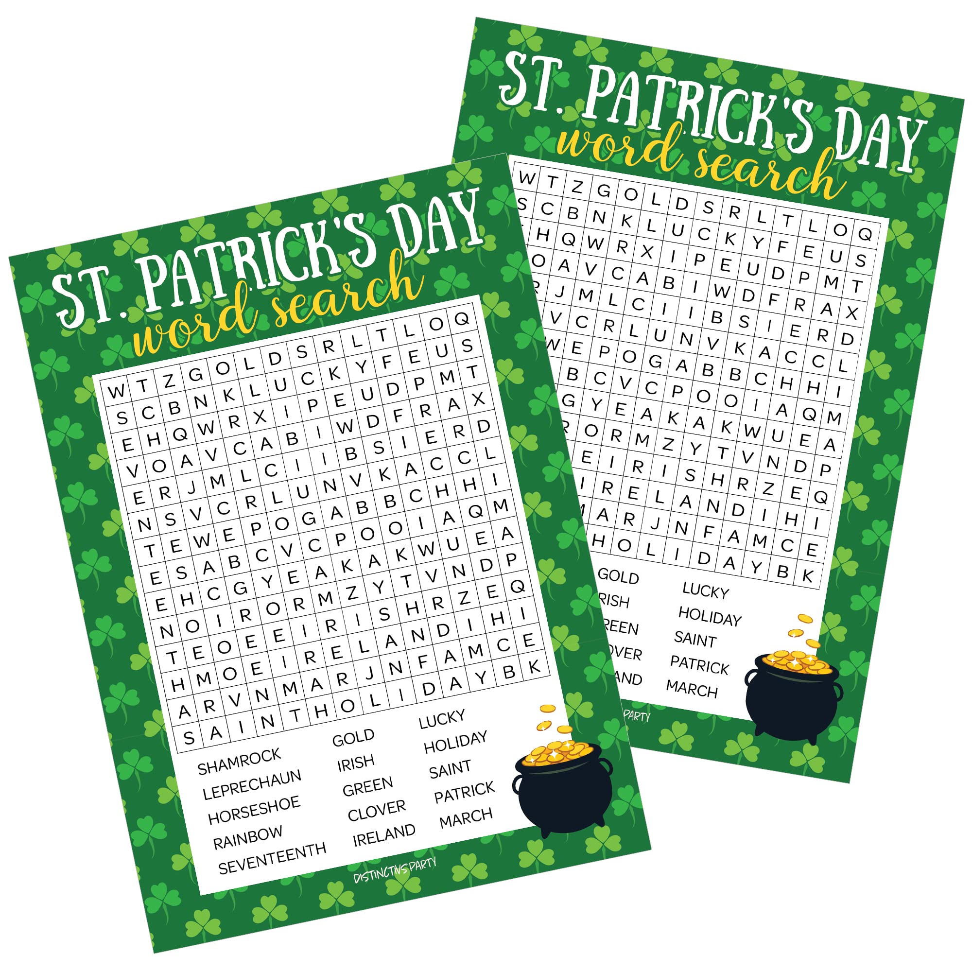 DISTINCTIVS St. Patrick's Day Word Search Party Game – 25 Player Cards, Classroom Party Activity, Fun Game for Kids, Educational St Patricks Day Game