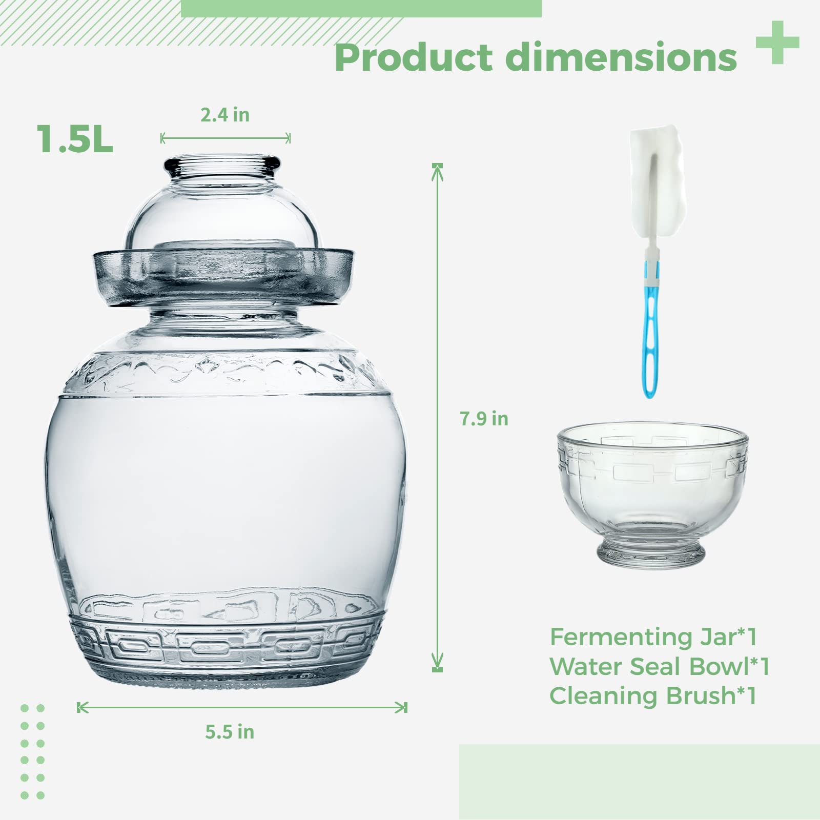 Anjetan 1.5L/2.5L/4.5L Glass Fermenting Jar, Large Capacity Sealed Pickle Jar, (A 1.5L/52oz)