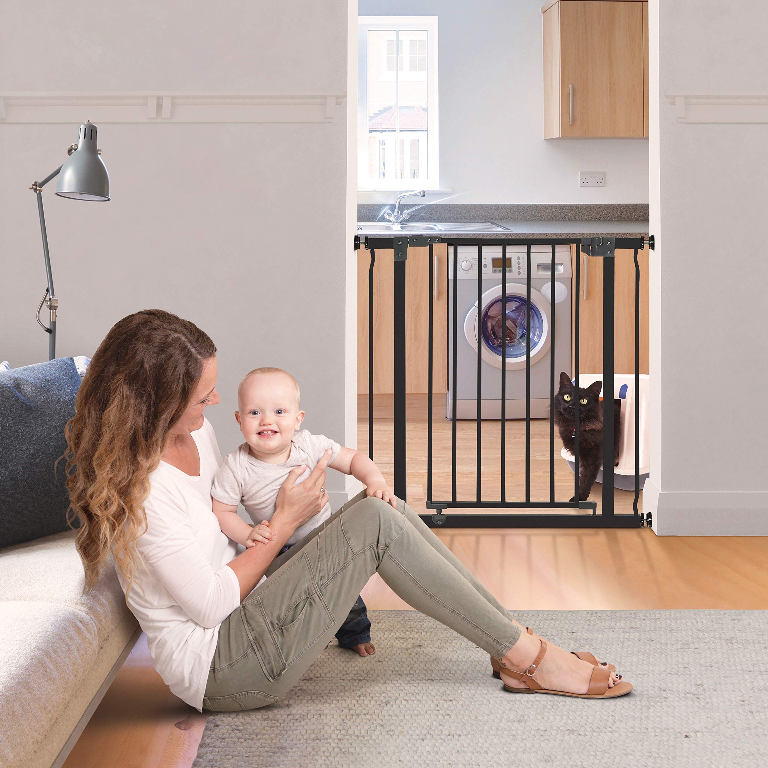 Dreambaby Liberty Walk Thru Baby Safety Gate Set - with 3.5inch Extension Panel, Fits 29.5-36.5inch Openings - Pressure Mounted Security Gates - Model L1992BB - Black