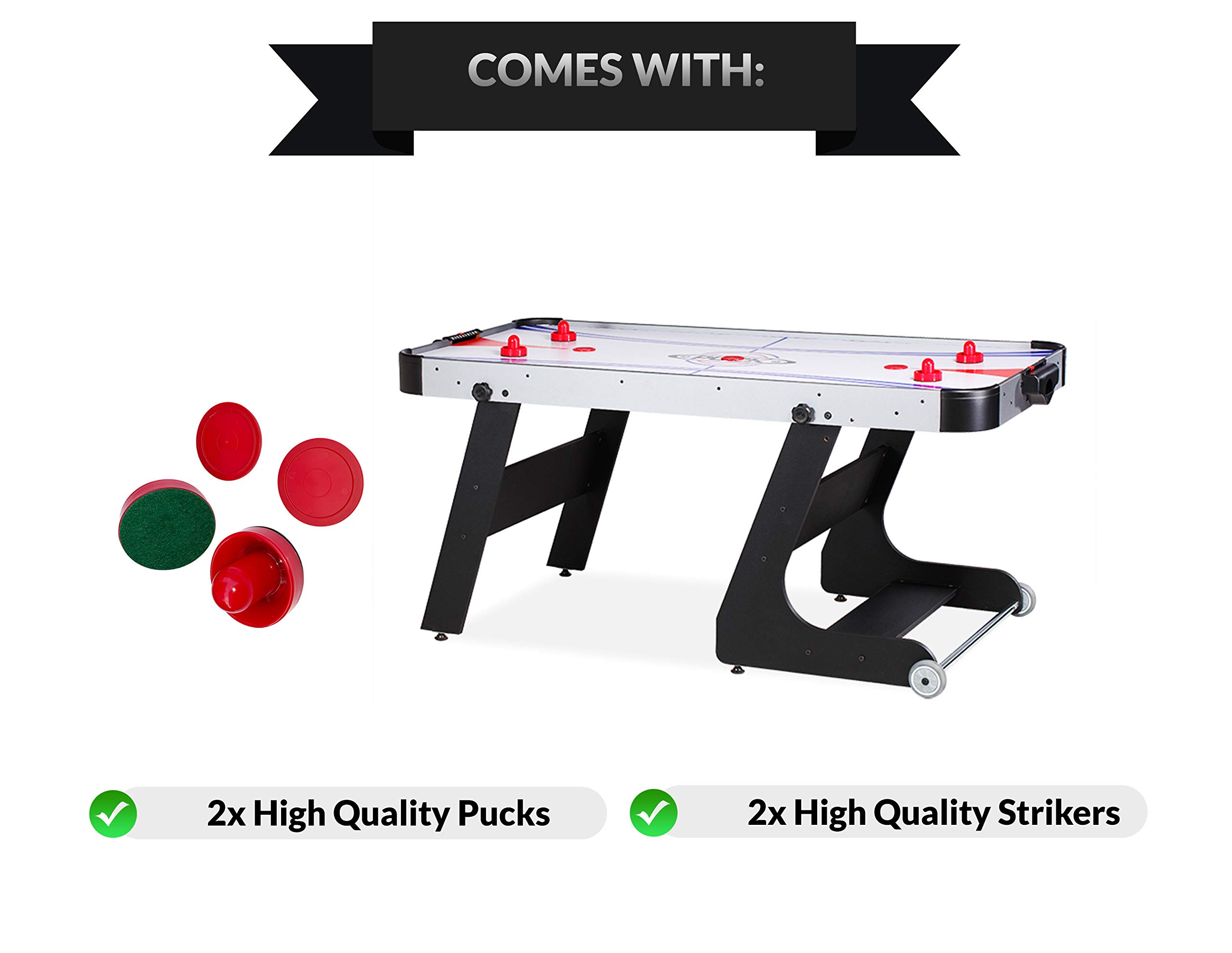 Eros 5.5-Foot Folding Air Hockey Table (Jet Black), Perfectly Sized, Lightweight, Durable, Beginner/Intermediate Friendly, and Available in Two Vibrant Colors!