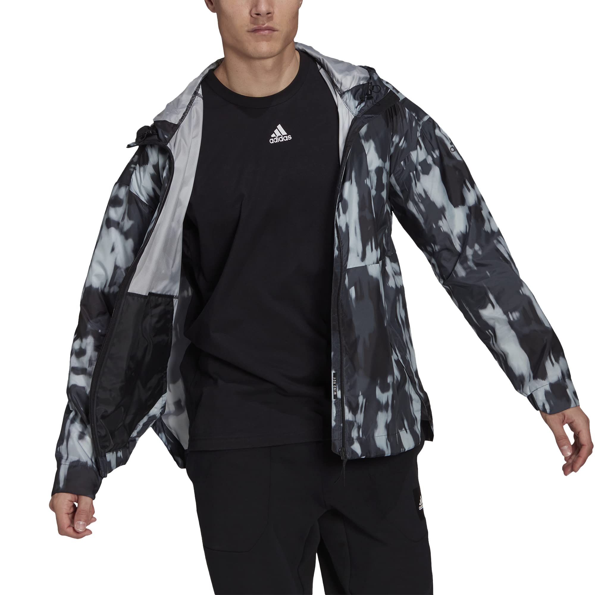 adidas Mens Urban All Over Print Wind.RDY Jacket Black X-Large