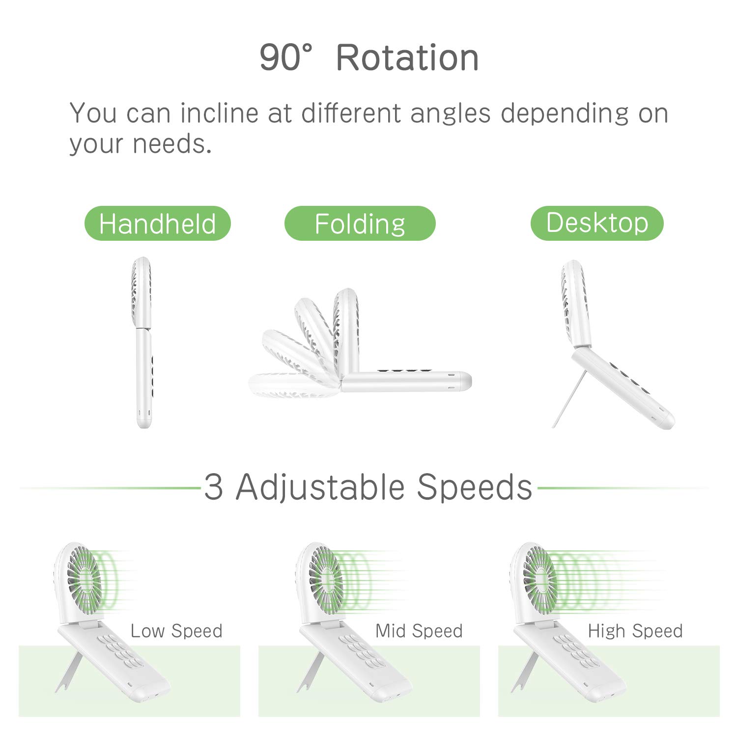 Abida Mini Handheld Fan, USB Rechargeable Multi-function Fan with 3 Adjustable Speeds, Small Desk Cooling Face Fan For Home Camping Disney Travel