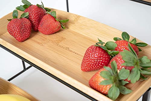 Nature's Kitchen Bamboo Wood Serving Tray Set for Dessert Coffee Appetizers, 3 Pack of 12 x 5.75 Inch Serving Platters