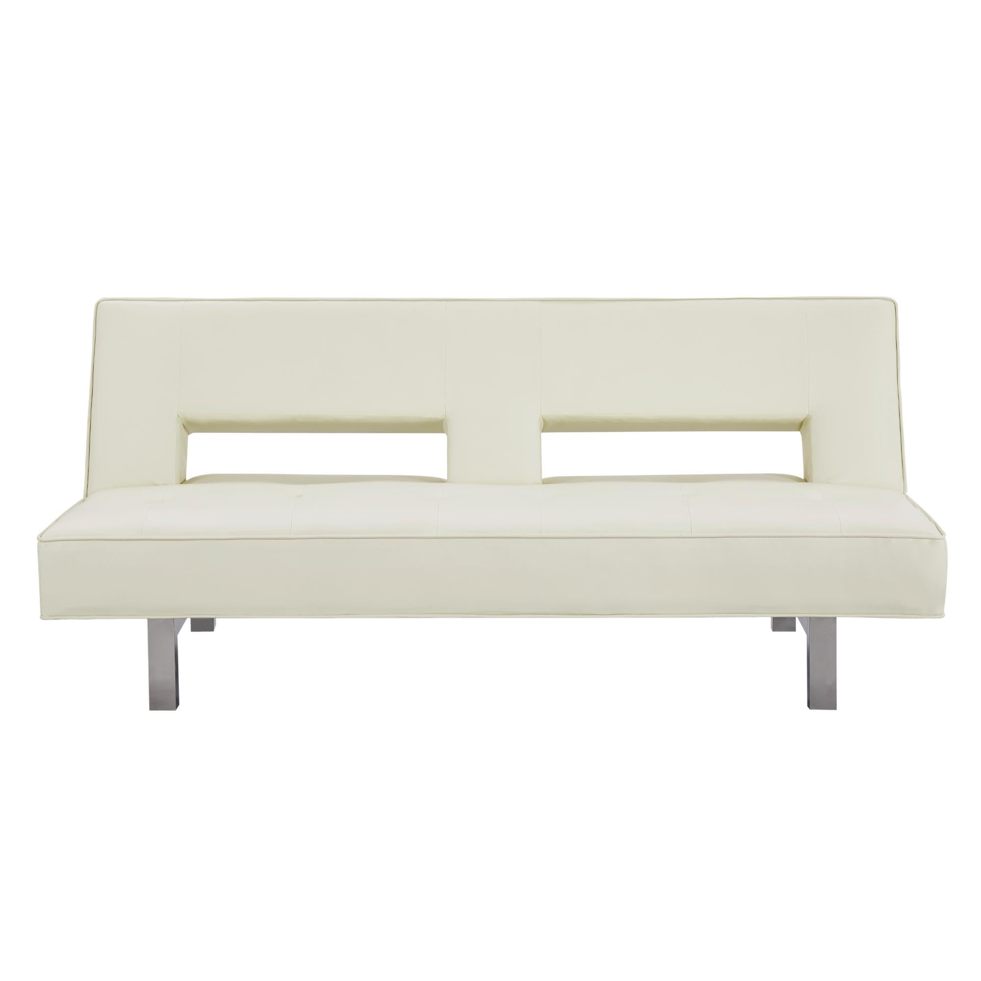 Astrid Futon Sofa Bed Faux Leather Futon Couch Modern Convertible Folding Sofa/Bed Couch with Chrome Legs Reclining Mini Coach Leather Futons Small Couch for Bedroom Living Rooms, Office - Cream
