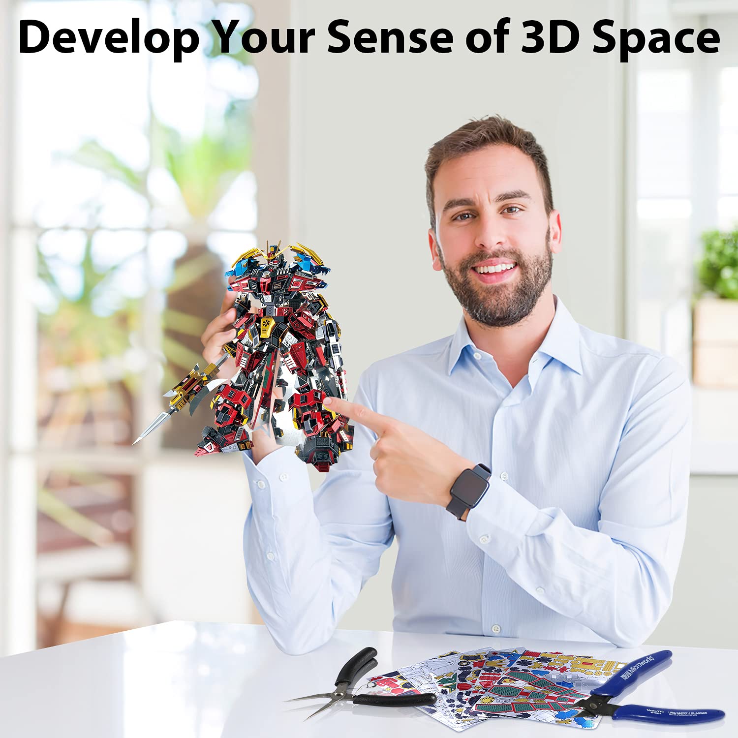 Microworld 3D Metal Model Kits, Lyu Bu 3D Metal Puzzle Mechanical Soldier Figure Warrior, Challenge Metal Earth Model Kits Jigsaw Brain Teaser DIY Art Craft Puzzles for Adults Men Boys