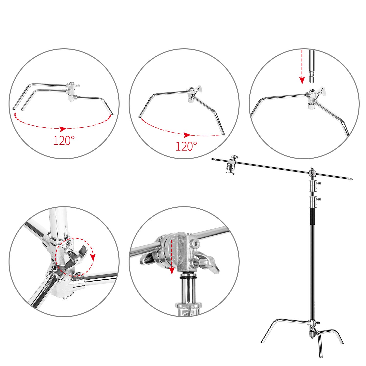 Kshioe Pro C Stand with Boom Arm, Heavy Duty Light Stand for Photography Studio Video Reflector, Monolight, Softbox and Other Equipment