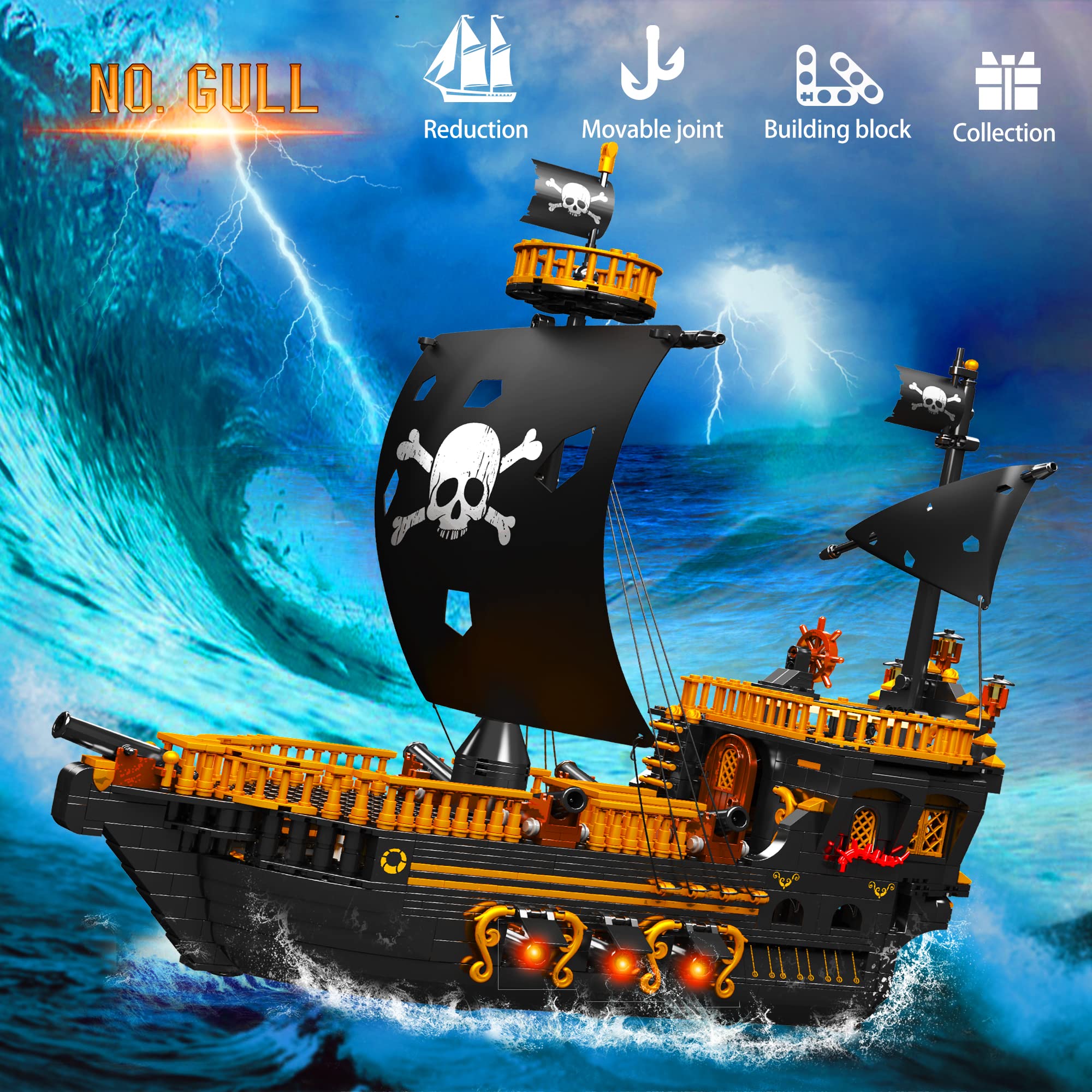 Addshiny Seagull No Gull Caribbean Pirate Ship Model Building Blocks Kit, MOC Boat Model Set Construction Assembly Toy for Kids and Teens (1288 PCS)