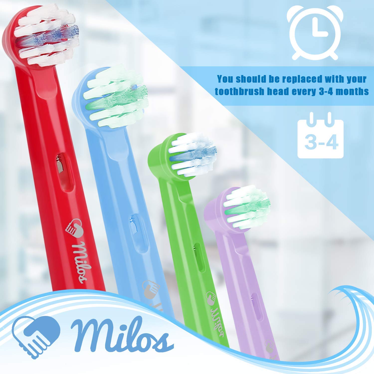 Milos Kids Toothbrush Replacement Heads for Oral-B, Pack of 4, Extra-Soft Bristles,Fits for Electric Braun Brush Heads, Refill for Vitality Precision Sensitive White and Clean Triumph