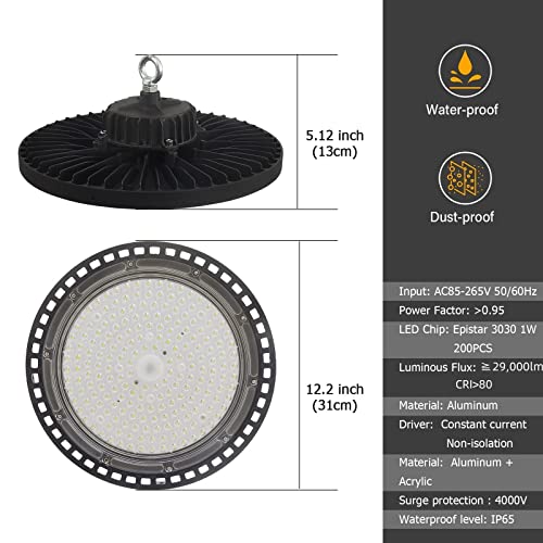 Atocif Led High Bay Light 200W 29,000lm 5000K Daylight, 2PCS LED Shop Lights with US Plug 6β Cable, Commercial Industrial LED Lights for Shop Warehouse Workshop Garage Factory Lowbay Area