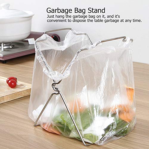 Yosoo123 Kitchen Rack Stainless Steel Foldable Garbage Bag Rack Stand Trash Bag Rack Holder Kitchen Utensils