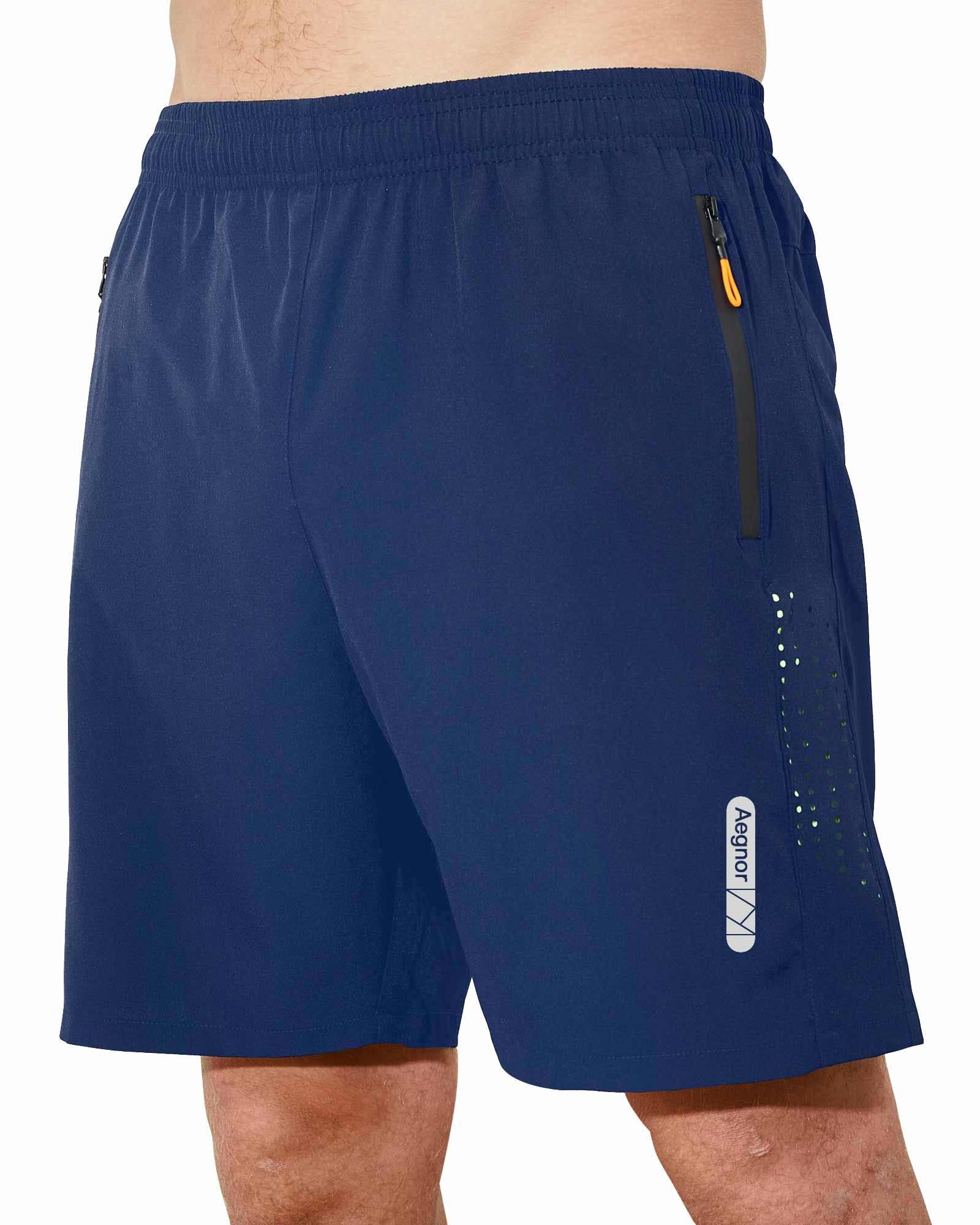 Aegnor Men's Athletic Shorts with Zipper Pockets Quick Dry Shorts Lightweight Workout Basketball Training Running Gym Shorts Blue