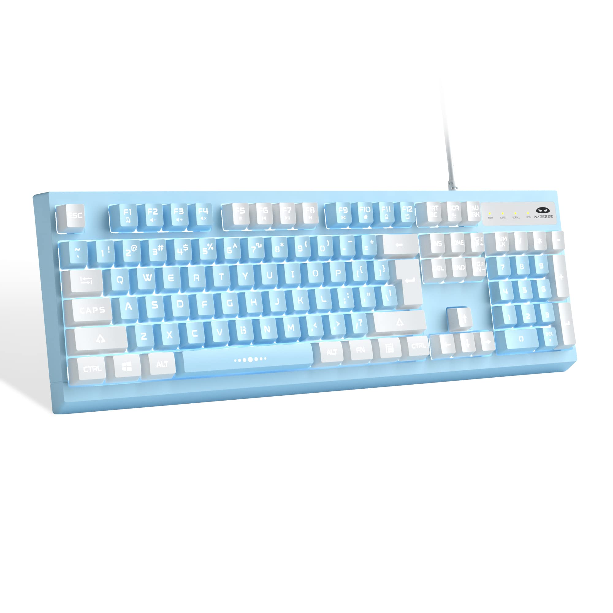 ADDTREE Wired Gaming Keyboard, LED Backlit Full Size Keyboard, Blue & White Keyboard with Number Pad for Office PC/MAC Gamer, Laptop, Computer, Gamer