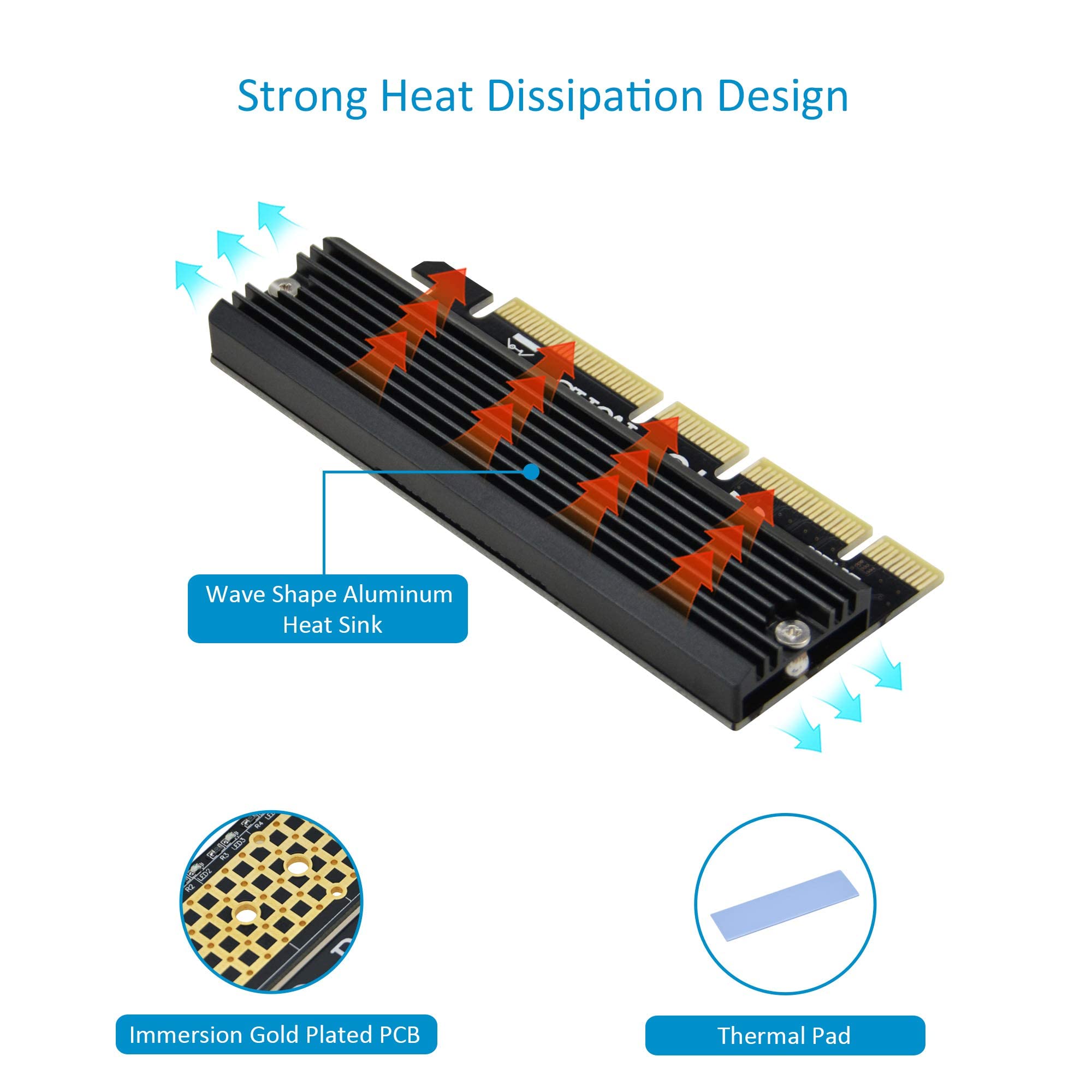 A ADWITS M.2 Key M NVME and AHCI SSD to PCIe 4X 8X 16x Adapter PCB, Compatible with Samsung 960 970 EVO PRO WD Black and More