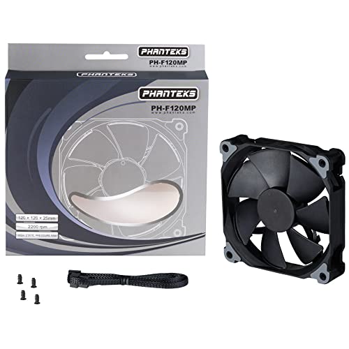 Phanteks (PH-F120MP_BBK02) 120mm MP PWM Fan, high Static Pressure, Optimized for Silence, Sleeved Daisy-Chain Cables, Black Blades, Black Frame