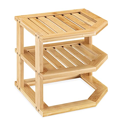 Navaris Bamboo Corner Shelf - Kitchen or Bathroom Corner Shelf Organizer - 9.5" High 3 Tier Storage Shelf for Countertop, Cabinet, Counter, Pantry