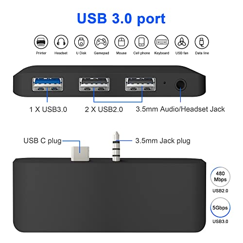 Surface GO/GO 2/GO 3 Hub Docking Station, 4 in 2 Surface Go Adapter with 2X USB 2.0 Ports, 1x USB 3.0 Port(5Gbps) & 3.5mm Audio/Microphone/Headset Jack,Combo Accessories for Microsoft Surface GO/2/3