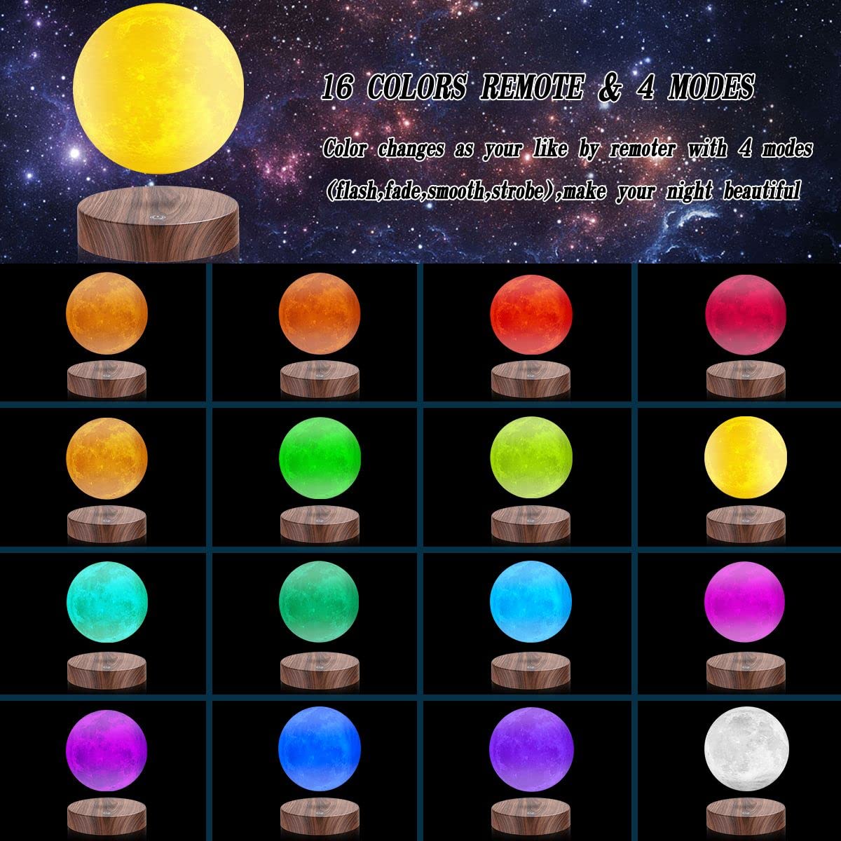 VGAzer Levitating Moon Lamp, Floating and Spinning 3D Moon Light 16 Colors Model ,Gifts for Women,Thanksgiving Christmas Gifts for Kids,Friends