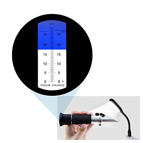 High Accuracy Refractometer Salt Concentration 0-28% Brine Salinity Refractometer with 0.2% Division Automatic Temperature Compensation (ATC) Refractometer