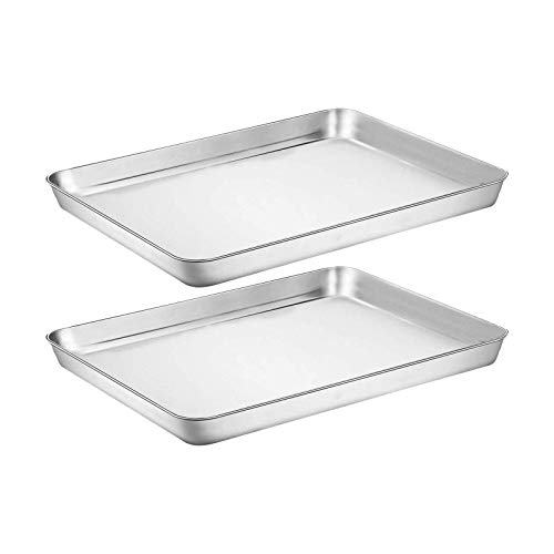 Baking Sheet Cookie Sheet Set of 2, Umite Chef Stainless Steel Baking Pans Tray Professional 12 inch, Non Toxic & Healthy, Mirror Finish & Rust Free, Easy Clean & Dishwasher Safe