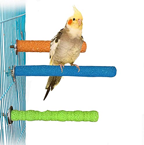 Yuecoofei Bird Platform,pet Toys,3pcs Parrot Perch Stand Toy, Bird Cage Perch Toy Random Vibrant Colors of Quartz Sand Covered Wood Platform Paw Grinding Stick for Parrot Bird