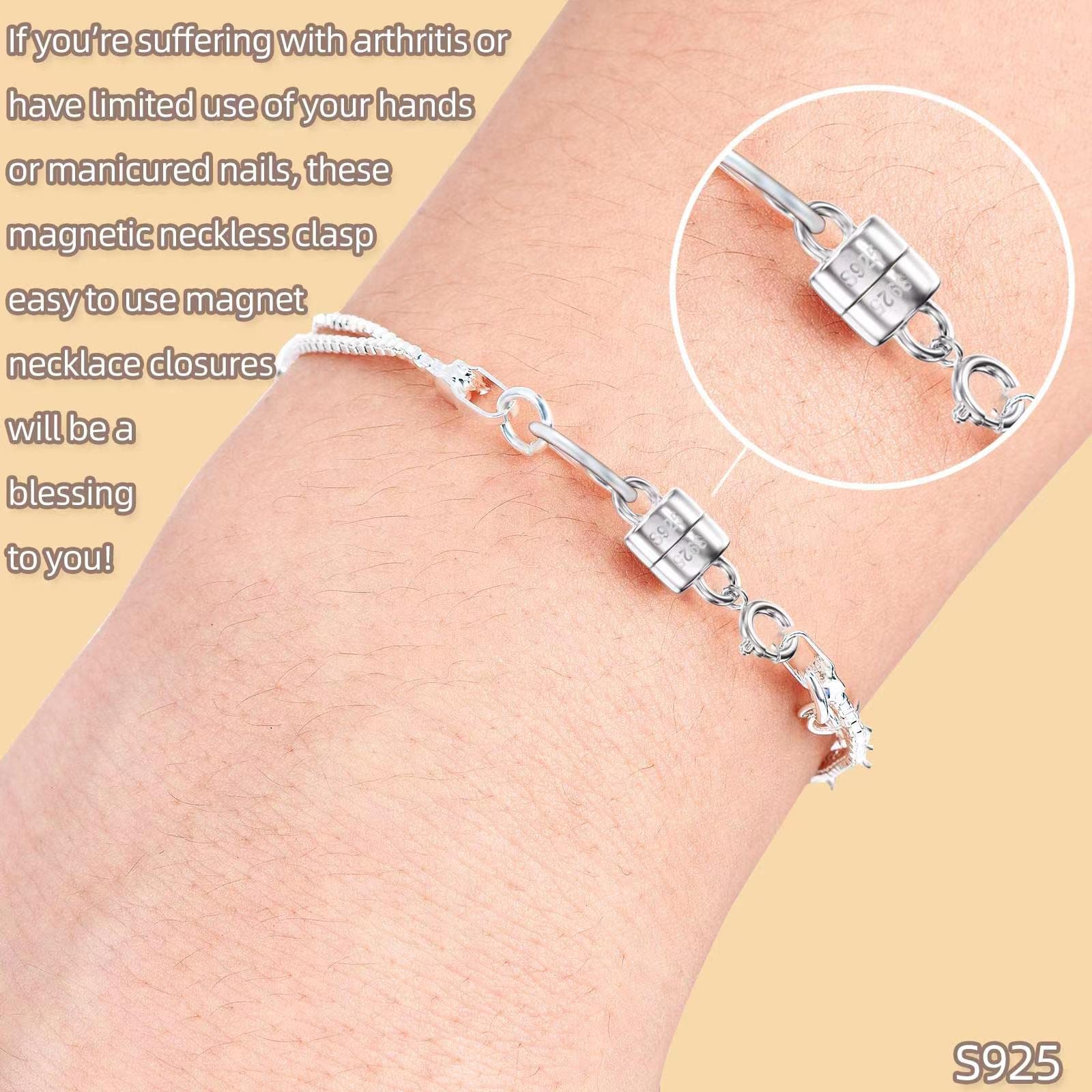 Qulltk 925 Sterling Silver Magnetic Necklace Clasps and Closures,Mini Bracelets Clasp Converter Gold and Silver Chain Extender for Jewelry Making Supplies