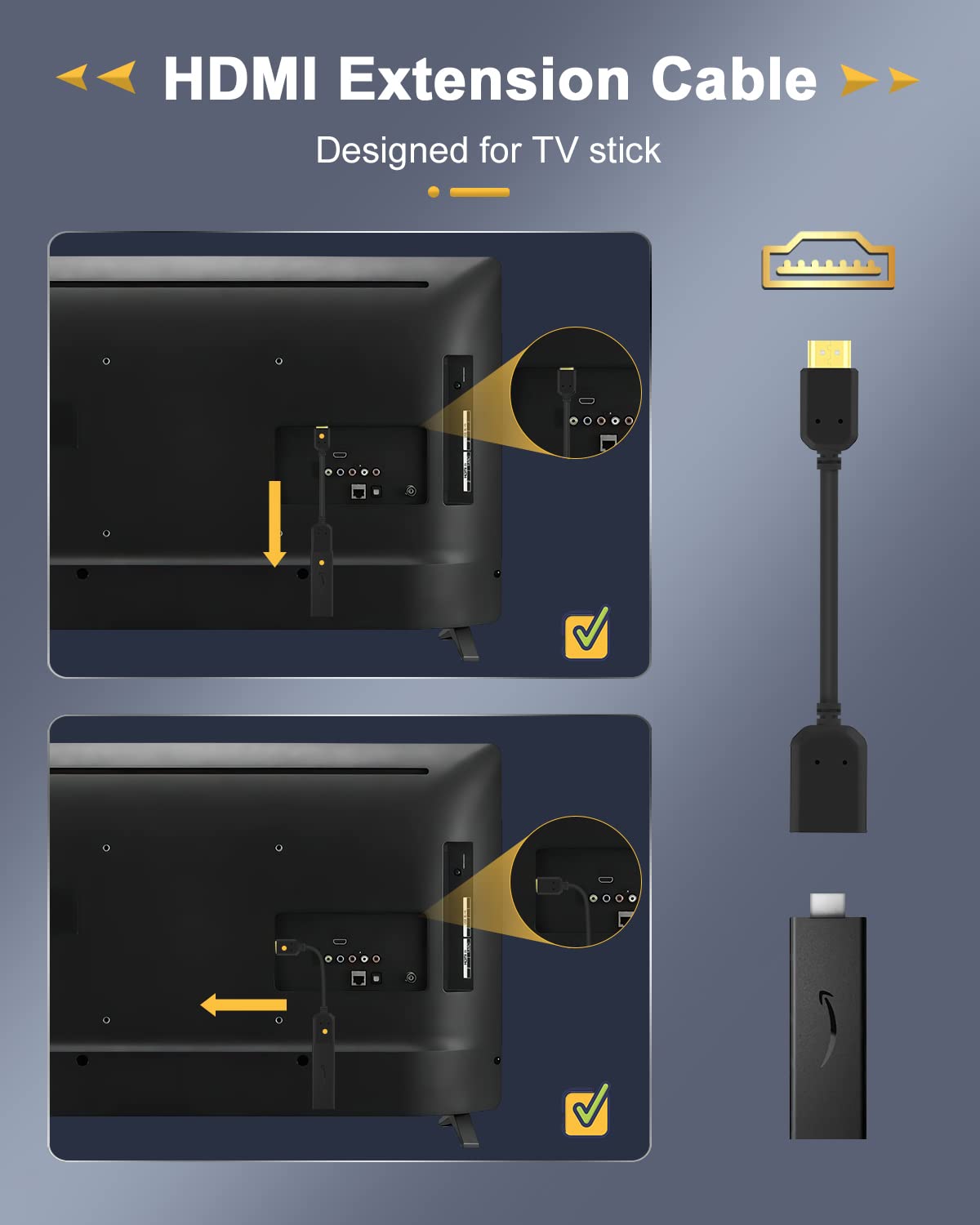 EXTRACTME HDMI Extension Cable, 2-Pack High Speed HDMI Male to Female Extender Adapter Converter Support 4K 3D for Google Chrome Cast, Roku Stick, TV Stick, HDTV, PS3/4, Xbox360, Laptop and PC