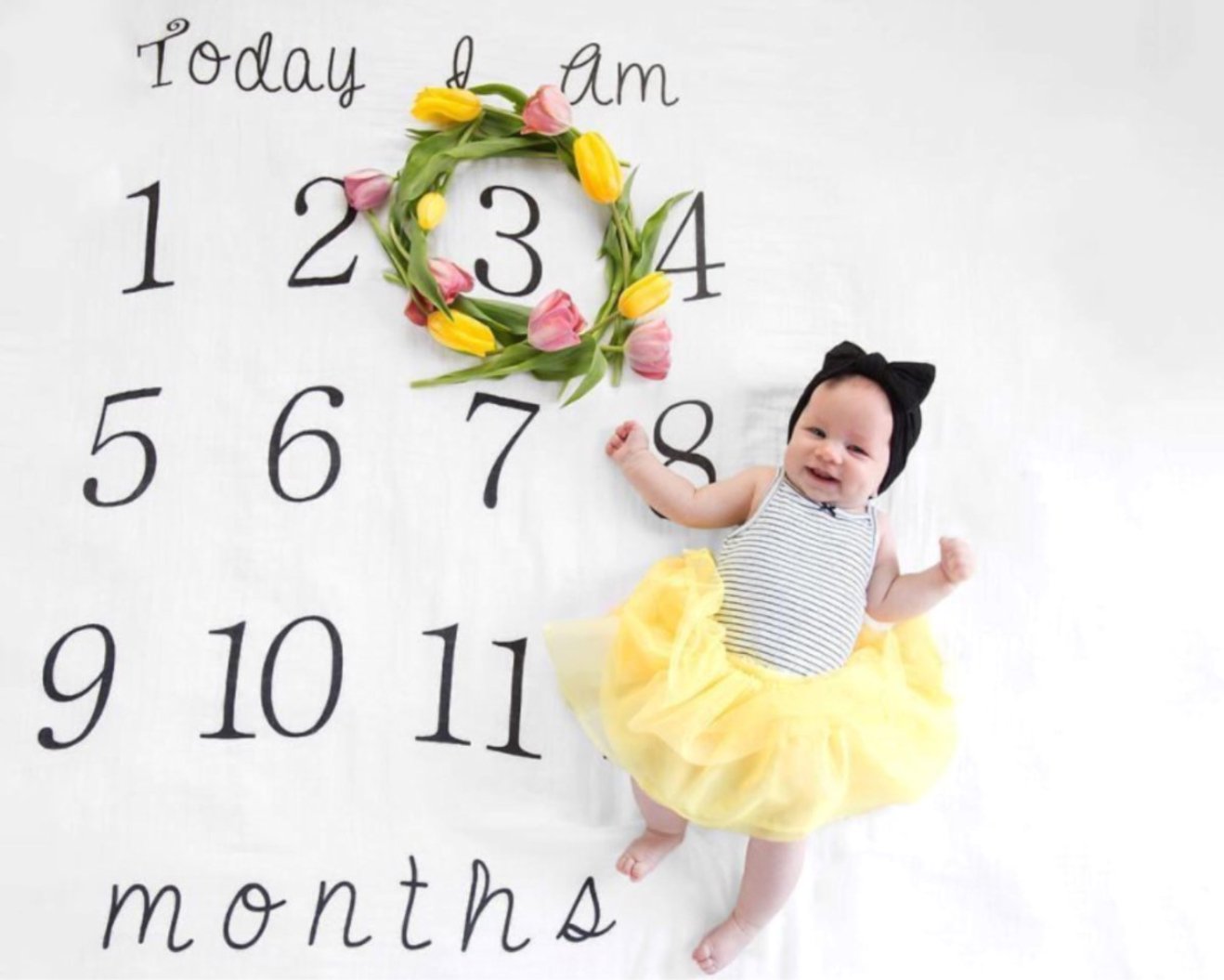 Kiddo Kind Baby Milestone Blanket - 52 x 48 - Makes Unique Photo Props for Babies - Extra Large Monthly Age Blankets Create Personalized Photography for Each Month - Perfect for Expecting Moms