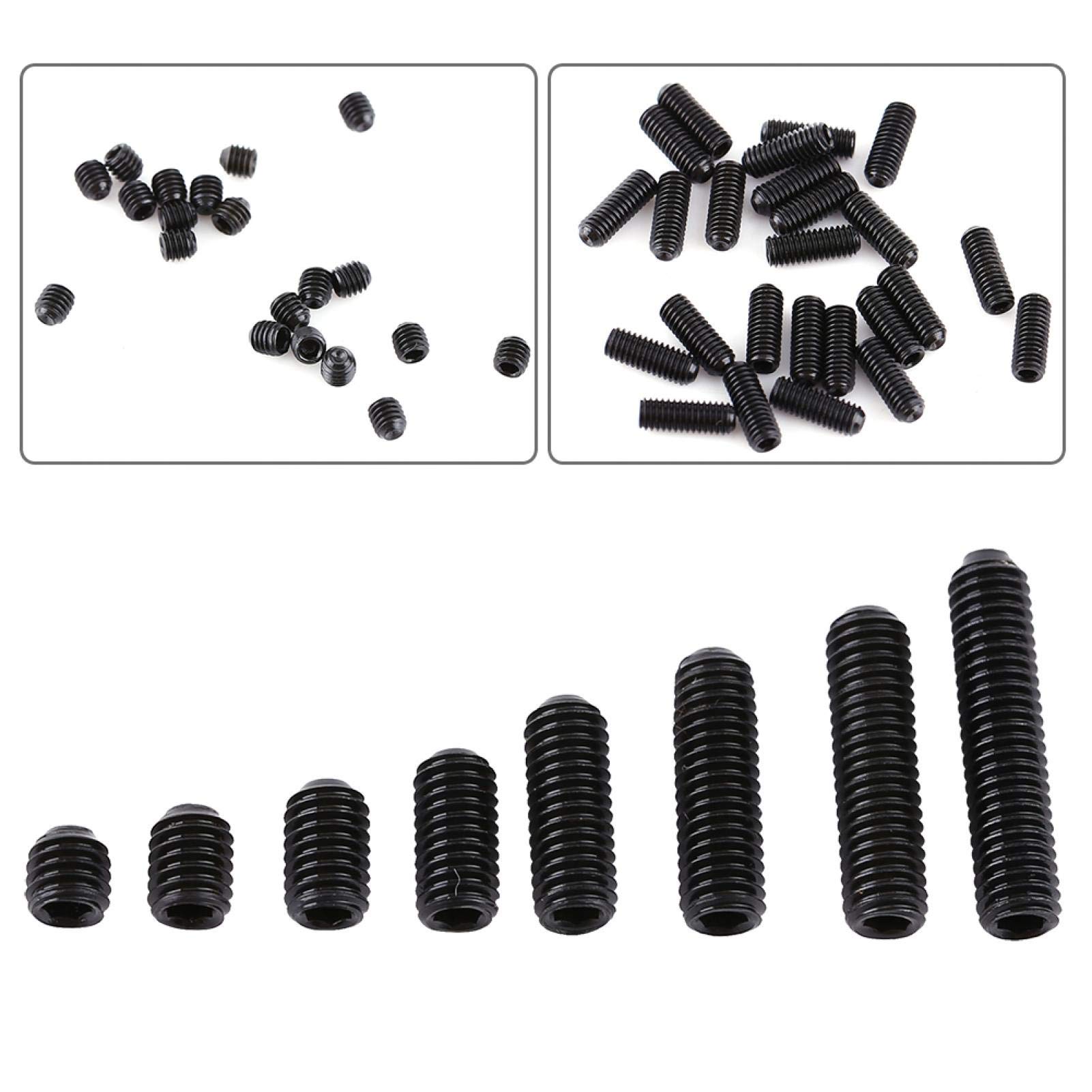 Oumefar 200Pcs Screws Grade Carbon Steel M3 Black Cup Point Screw Assortment Steel Set Screw Hex Socket Set Screw Bolts Nut Bolt Assortment Used for Industry