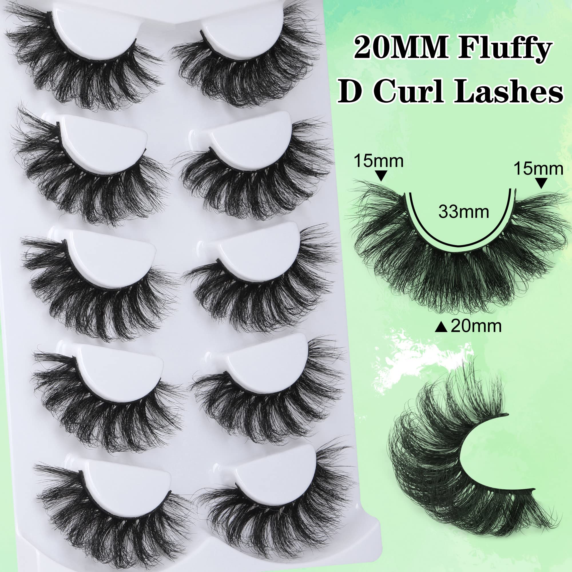 ALPHONSE False Lashes D Curl Fluffy False Eyelashes 20MM Wispy Faux Mink Lashes Long Dramatic Eyelashes Like Lash Extension Pack 5 Pairs