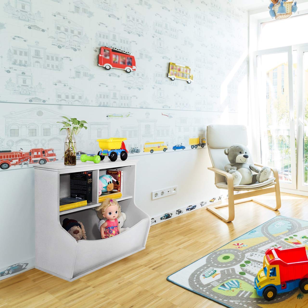 CAPHAUS Kids' Toy Storage Organizer, Open Storage Cubby, Multifunctional Book and Toy Storage Cabinet, Book and Toy Storage Shelf for Nursery, Playroom, Closet, Home Organization Toy Bookcase
