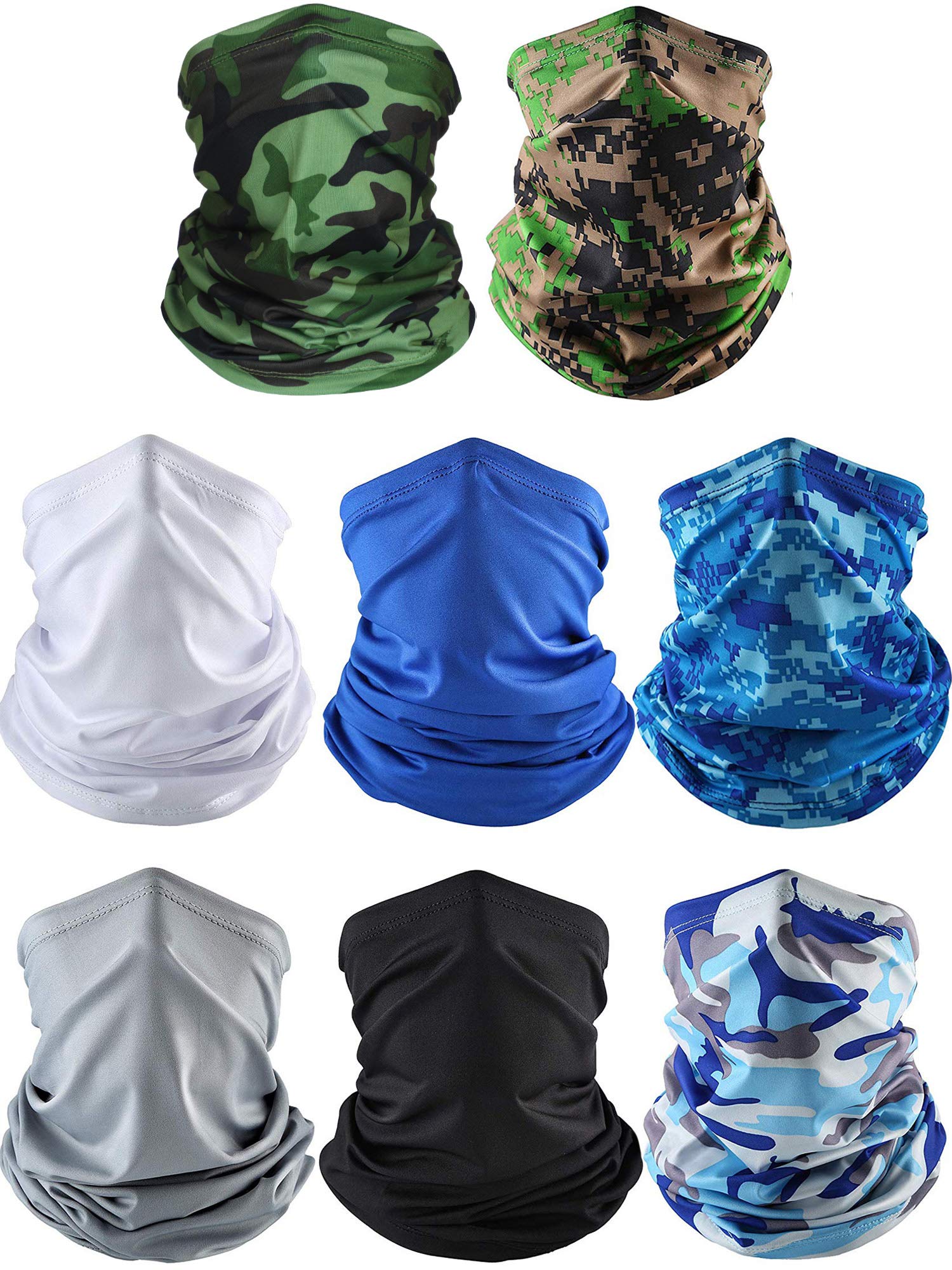 8 Pieces Neck Gaiter Mask Windproof Scarf UV Protection Balaclava Bandanas Breathable Outdoor for Men Women