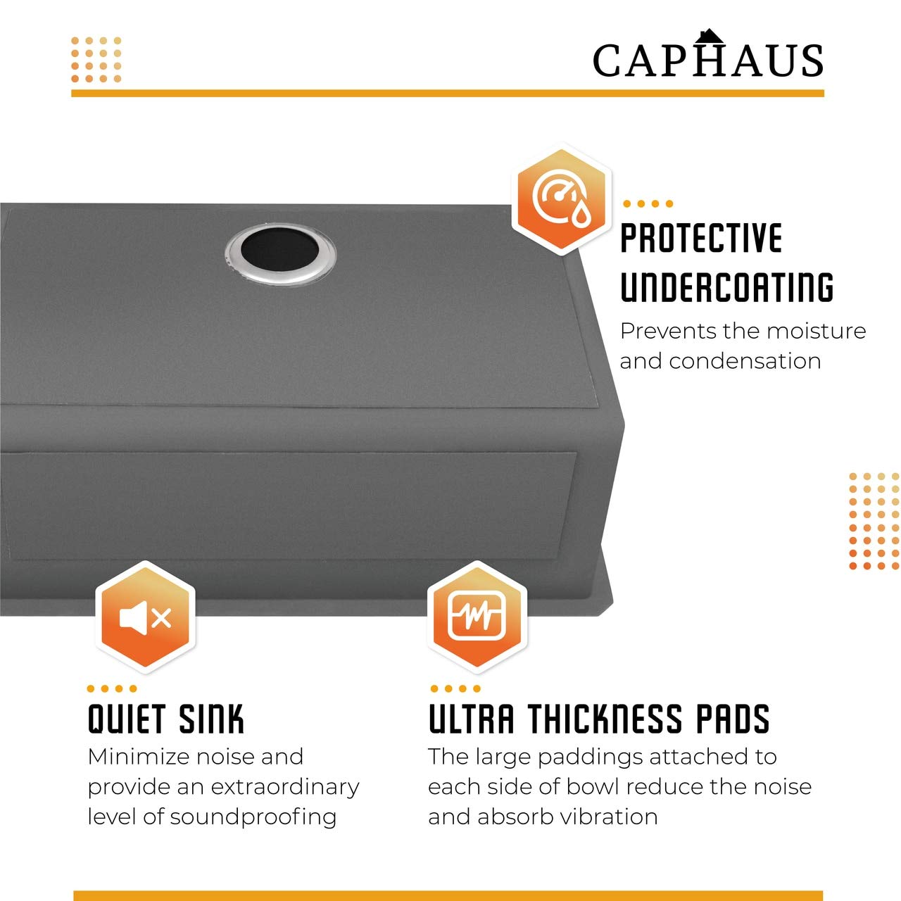 CAPHAUS Undermount Single or Double Bowl 16 Gauge Stainless Steel Kitchen Sink, Mutiple Choices for 30-inch, 31-inch, 32-inch, w/Drain Strainer and Bottom Grid
